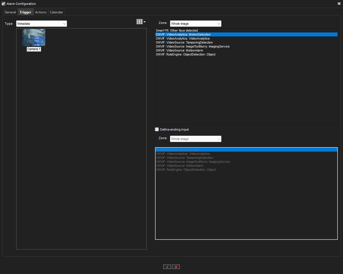 ONVIF Profile M alarm triggers